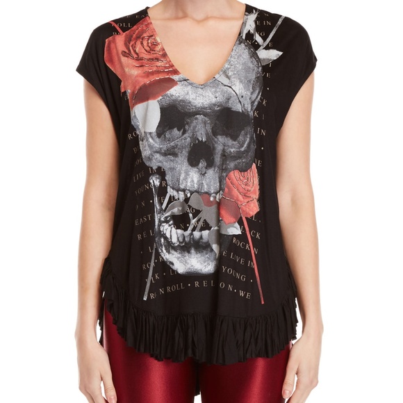 Religion | Tops | Black Tranquil Ruffled Graphic Tee Religion | Poshmark